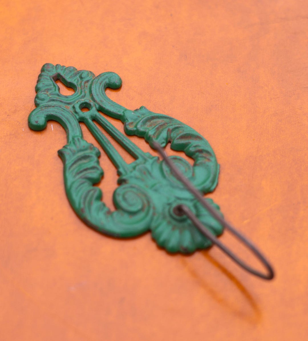 Vintage Green Cast Iron Metal Receipt Spike Hook Ornate Wall Mounted ...