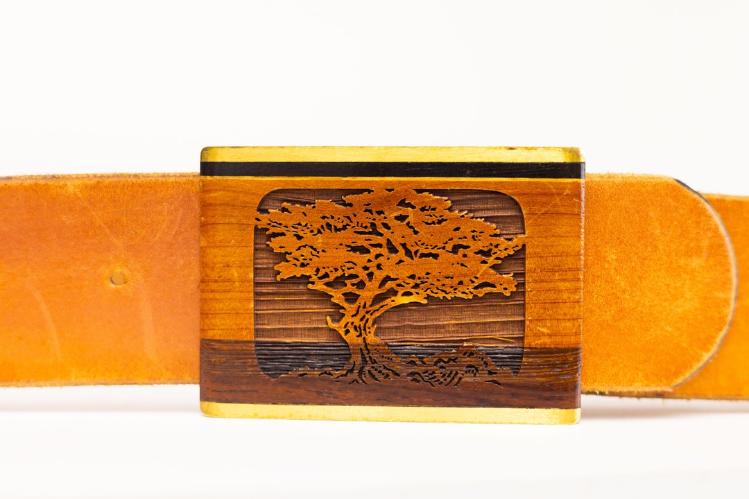 Vintage Handmade Belt Engraved Wood Tree Sherwood Lasercraft Belt ...