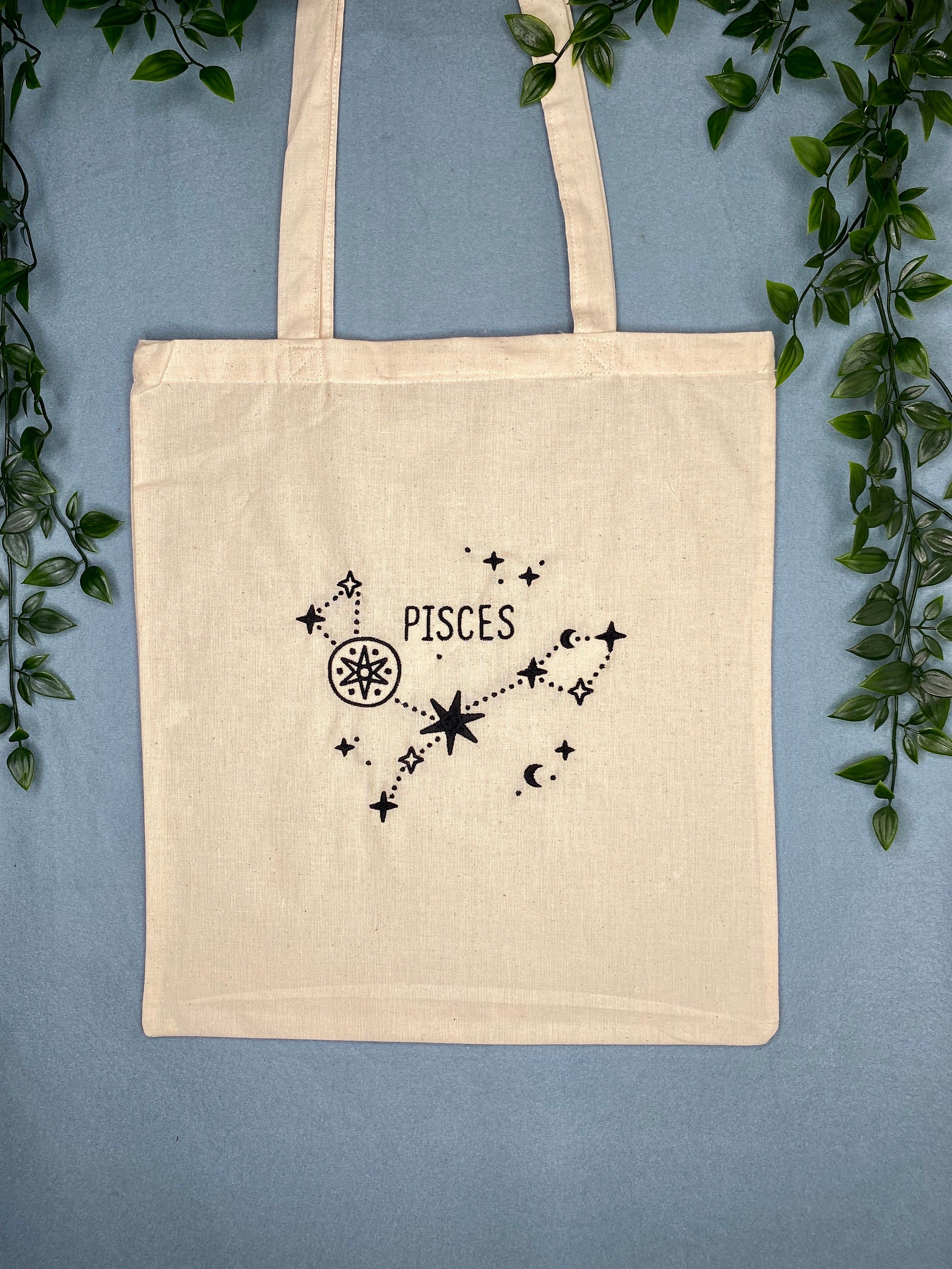 Zodiac Sign Pisces Embroidered Tote Bag - Etsy