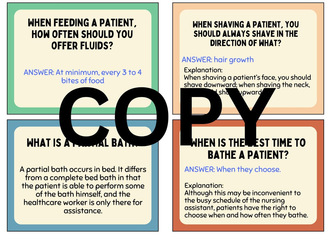 CNA PREPTEST FLASHCARDS - Etsy