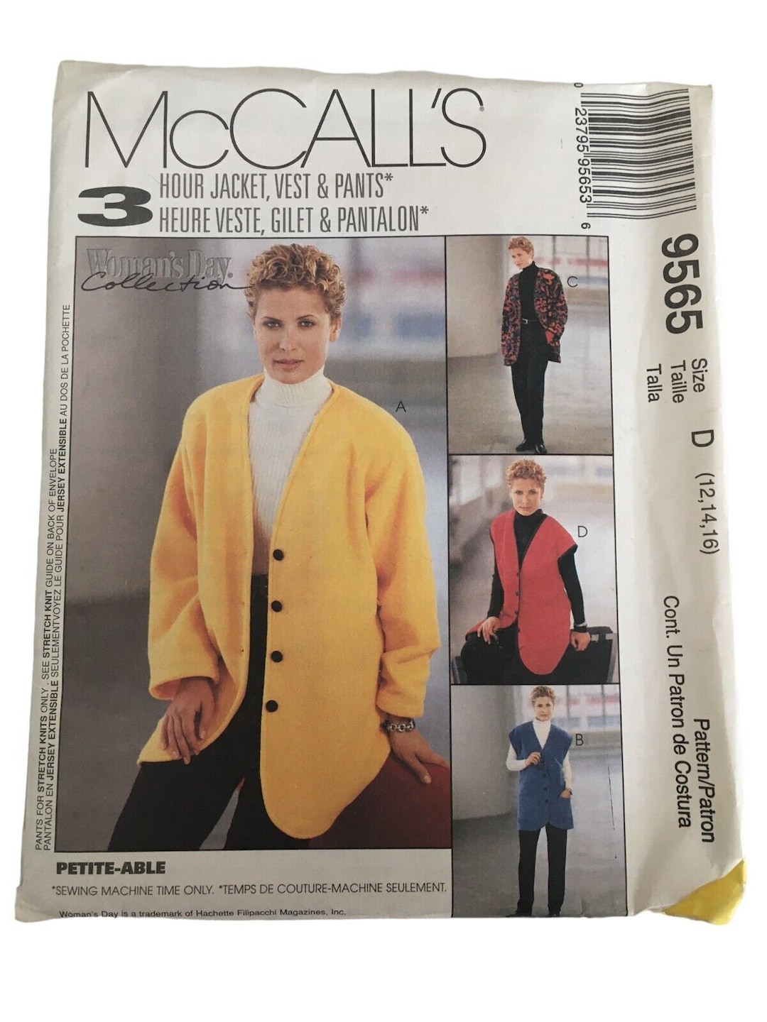 Mccalls Sewing Pattern 9565 Misses 3 Hour Jacket Vest Pants Sz 14-18 ...