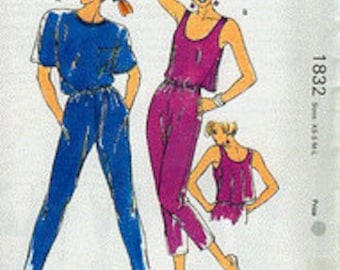 Kwik Sew 1832 1980s Misses Jumpsuit Pattern Two Lengths Scoop Neck ...