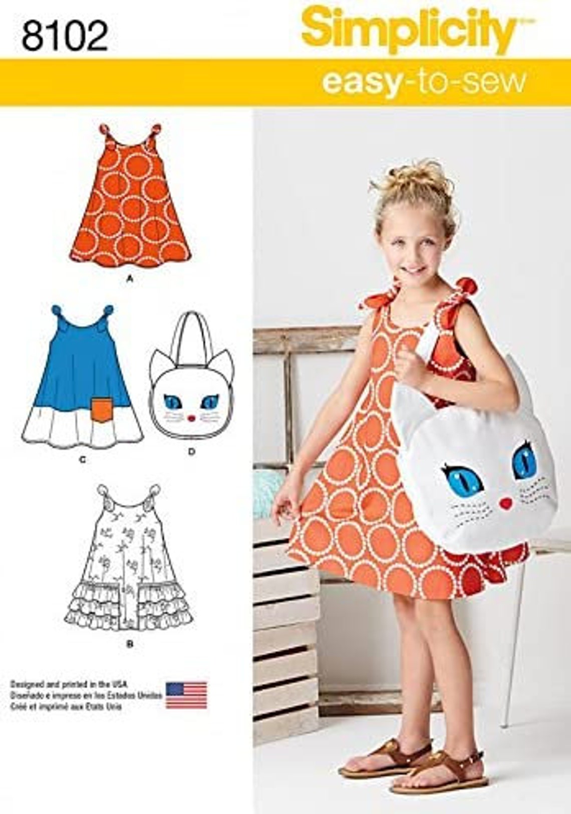 Simplicity 8102 Girl's Cat Tote Bag and Sundress Sewing Pattern, Sizes ...