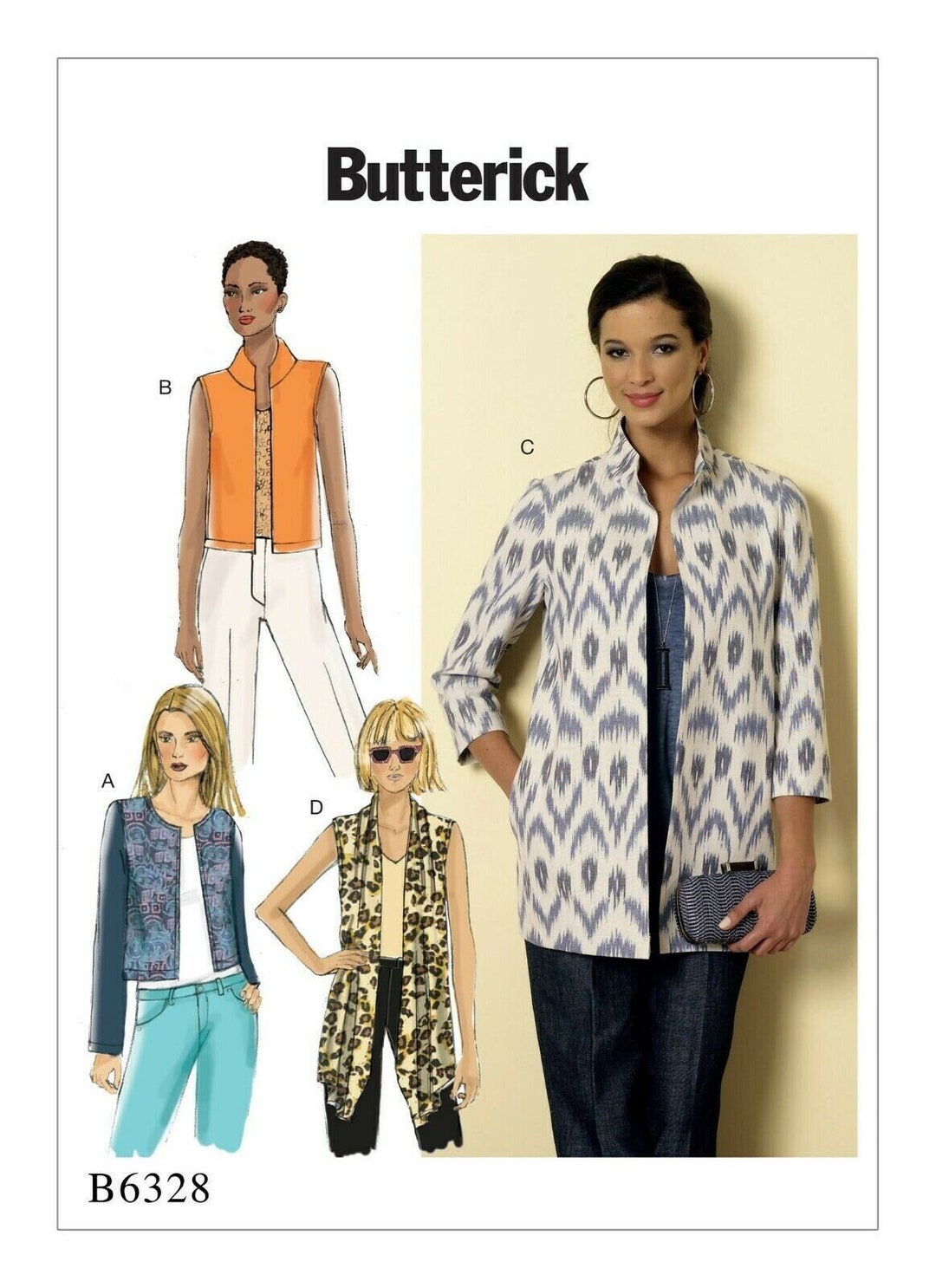 Butterrick B6328 Sewing Pattern Women's Open Front Jacket SIZE 16 - 24 ...