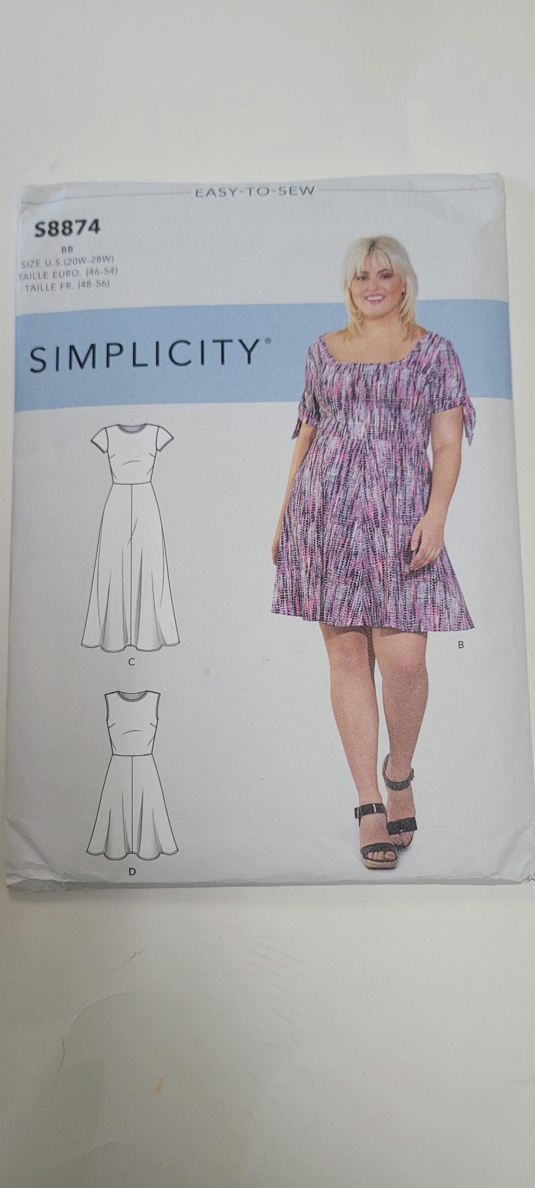 Uncut Simplicity S8874 Sewing Pattern for Misses' Knit Dress in Two Lengths With Neckline ...