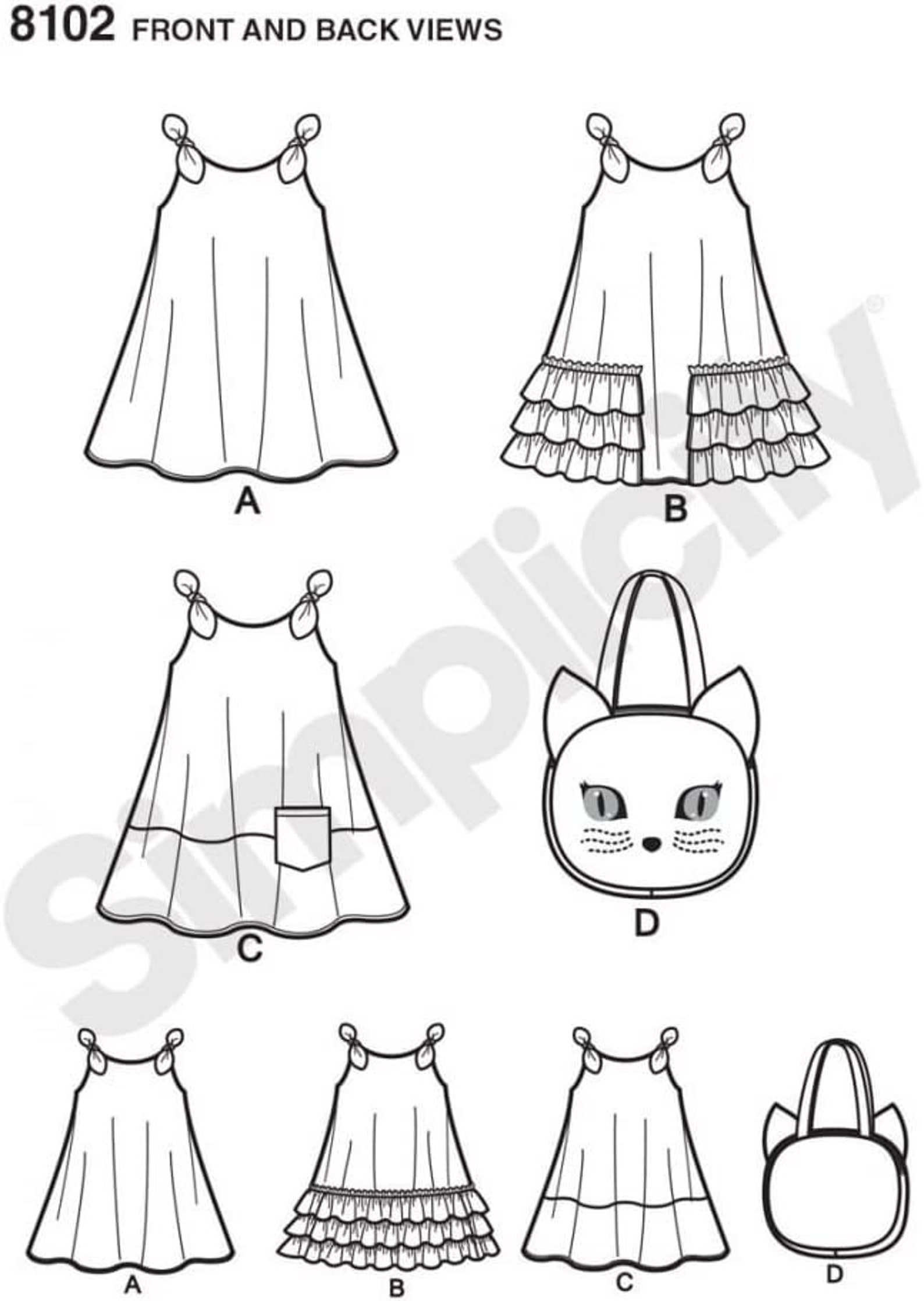 Simplicity 8102 Girl's Cat Tote Bag and Sundress Sewing Pattern, Sizes ...