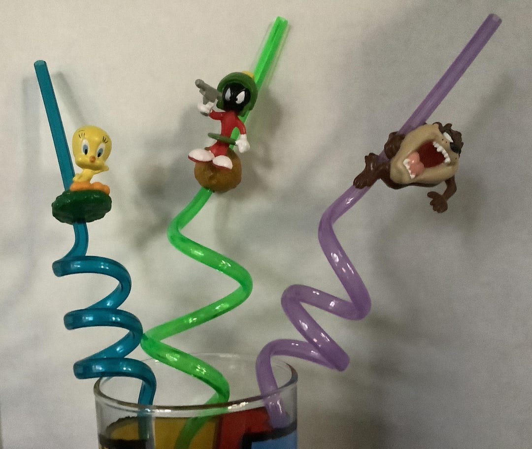 Vintage,looney Tunes Marvin,taz,tweety Curly Sippy Straws,11,reusable ...