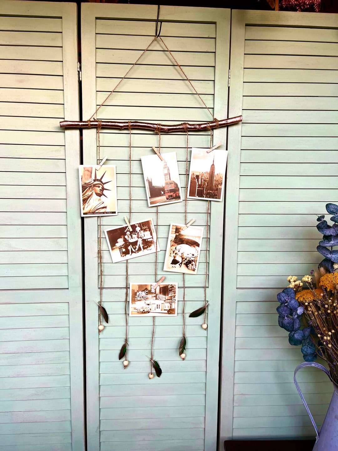 Hanging Branch Picture Frame | Rustic Minimalist Multi Photograph ...