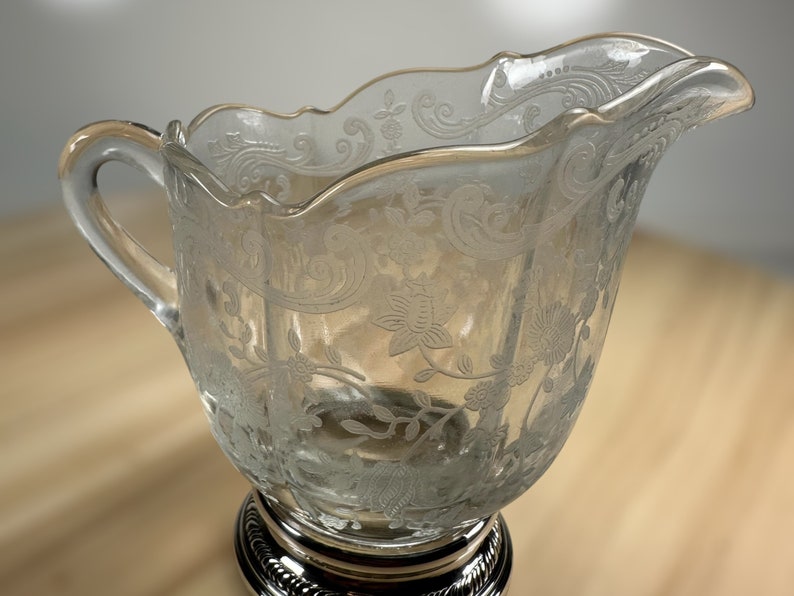 Vintage Cambridge Glass Chantilly Sugar and Creamer Set With Sterling ...