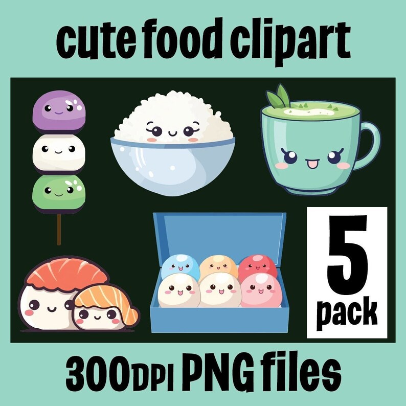 Kawaii Cute Food Clipart PNG Files, Sushi, Green Tea Matcha Latte, Rice ...