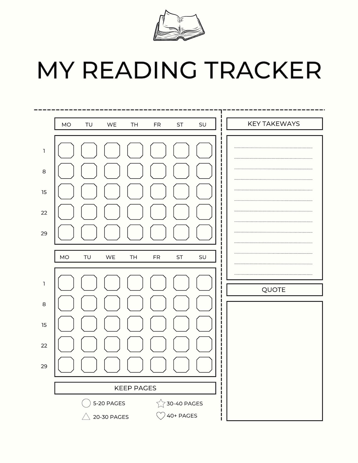 Reading Tracker Printable, Reading Journal, Bookshelf Insert, Book ...