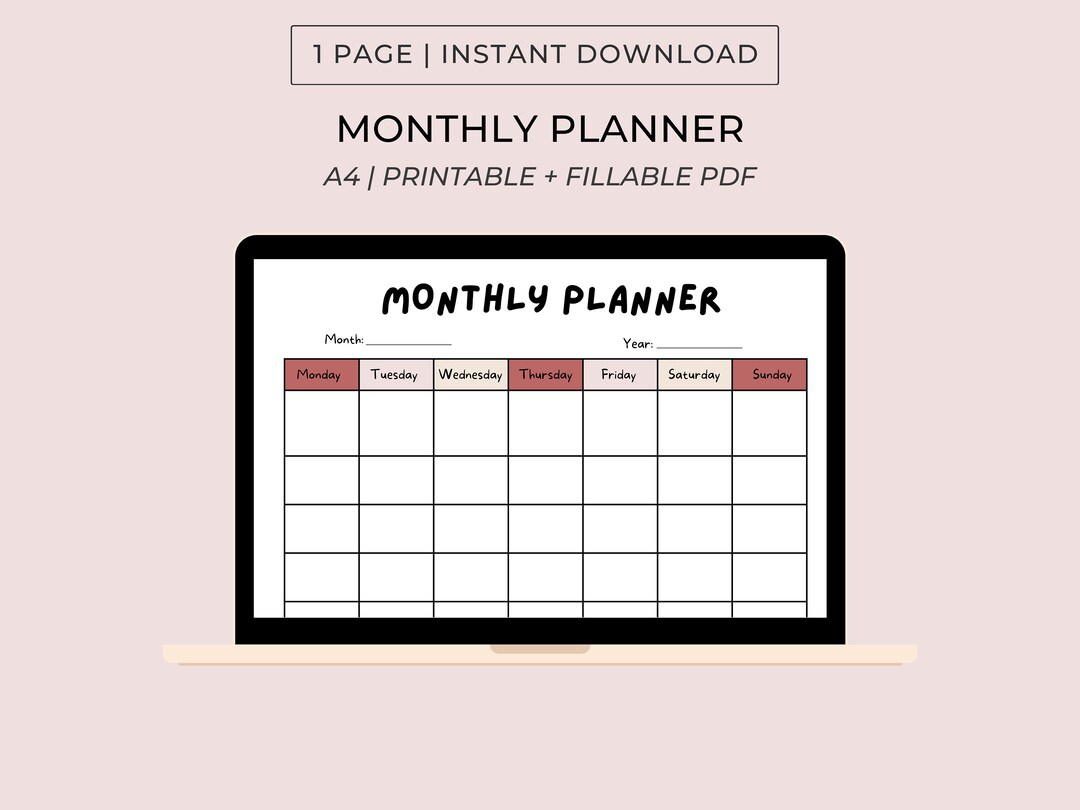 Easy Printable Monthly Planner, Digital Monthly Planner, Goodnotes ...