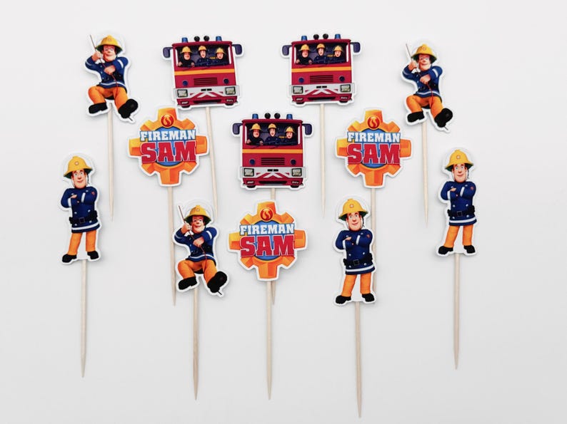 12 X Fireman Sam Cupcake Toppers Cake Topper | Fireman Sam Birthday ...