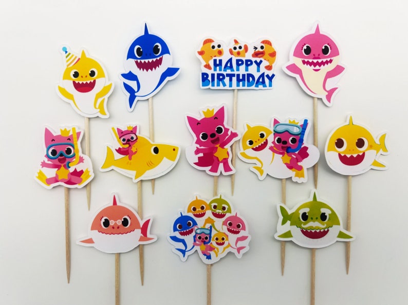 12 X Baby Shark Cupcake Toppers Cake Topper | Baby Shark Birthday Party ...