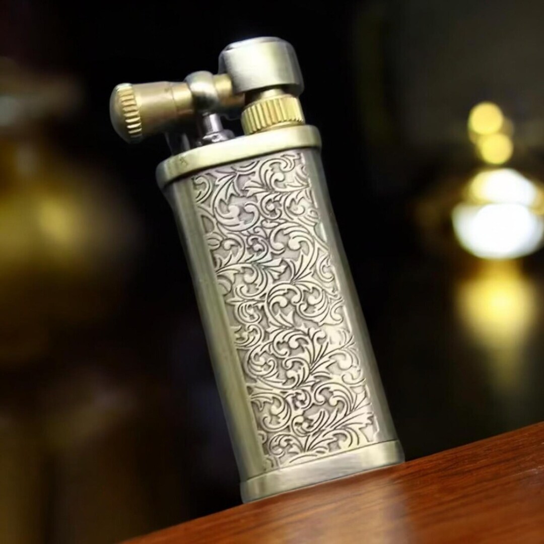 Vintage Flint Kerosene Lighter With Tang Grass Design - Retro Metal ...