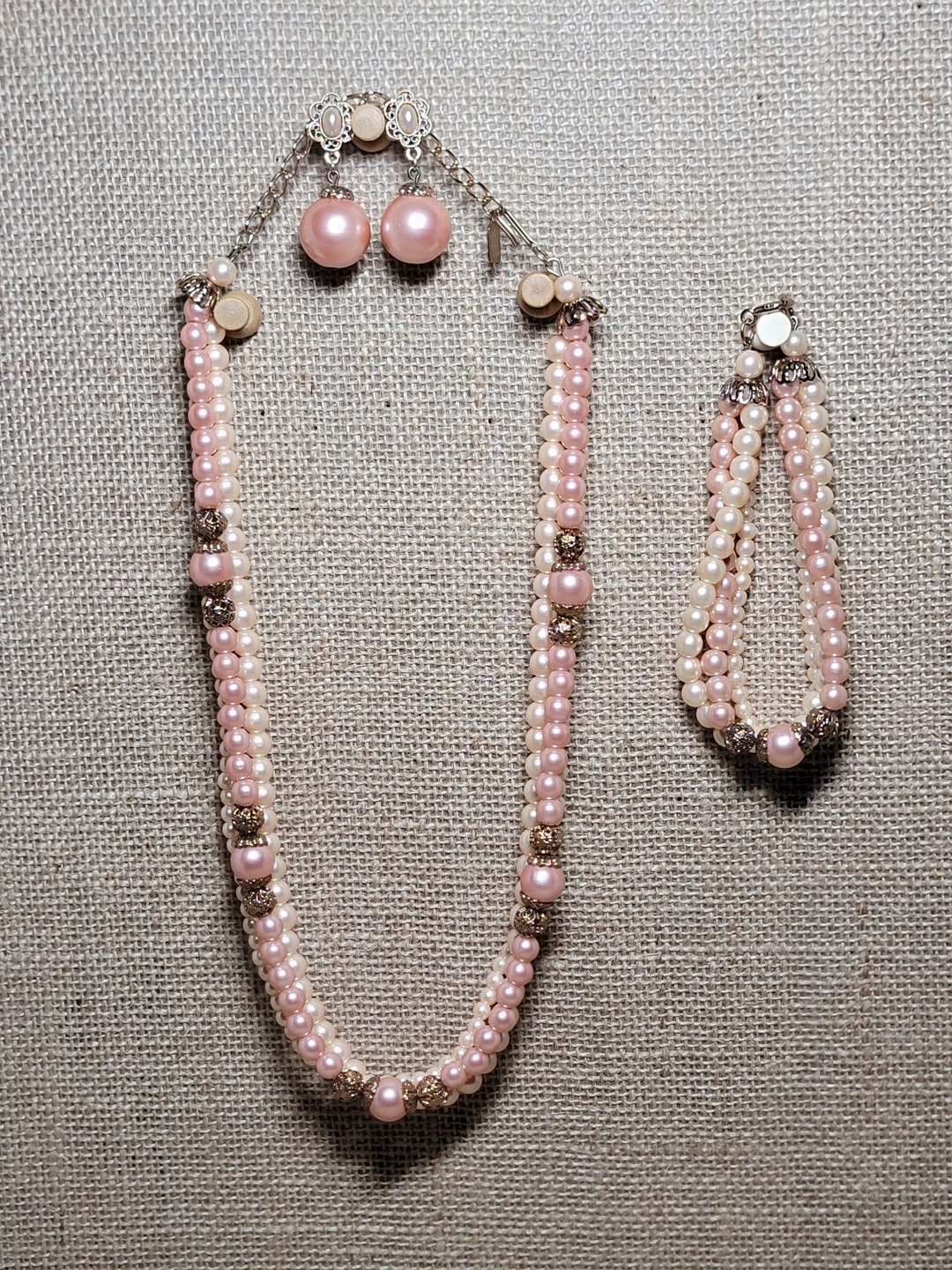 Vintage 1928 4 Piece Matching Jewelry Set Gold Tone/ Pink - Etsy