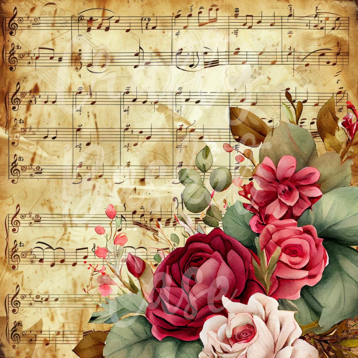 Vintage Sheet Music and Roses - Etsy