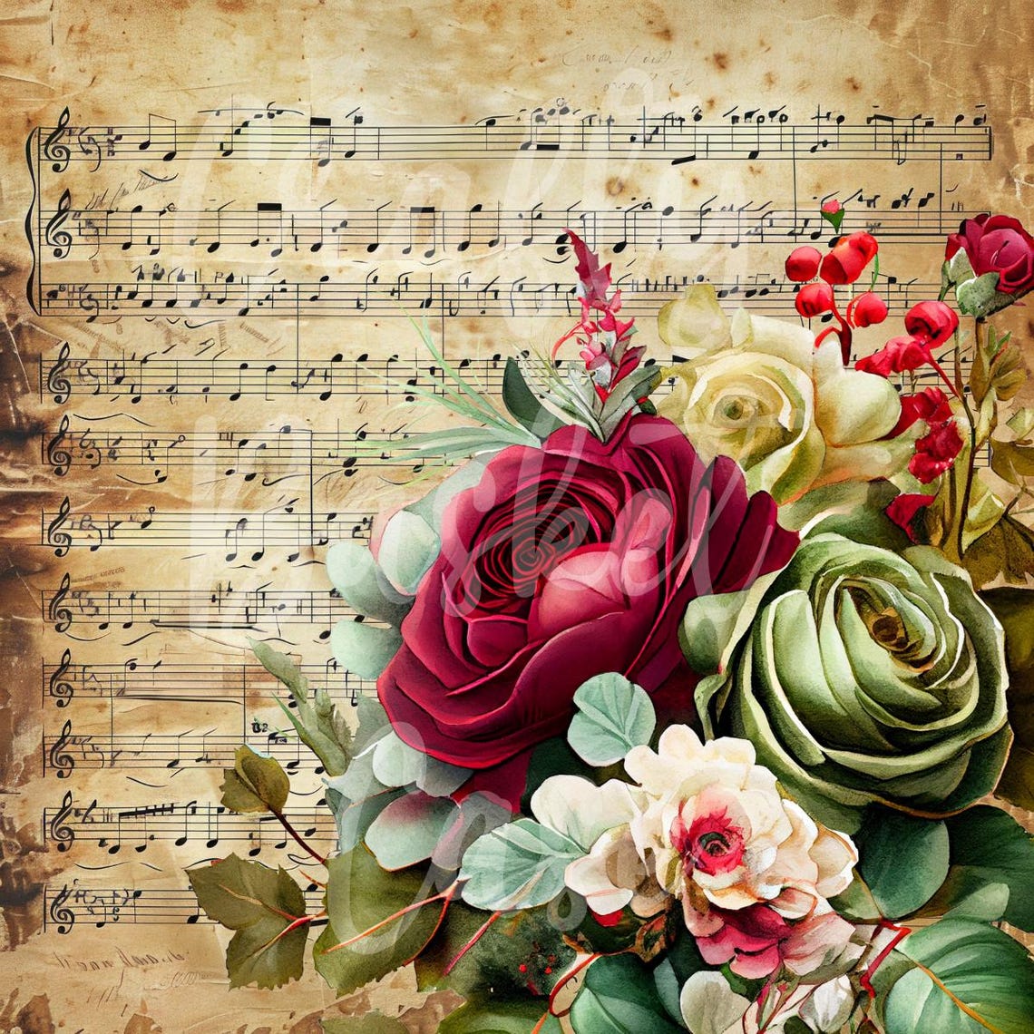 Vintage Sheet Music and Roses - Etsy