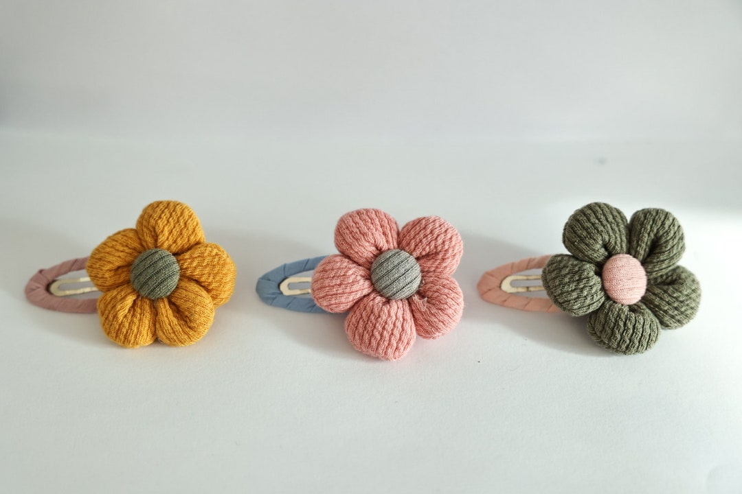 Puff Flower Snap Clips toddler and Girls Flower Snap Clips Girls Hair ...
