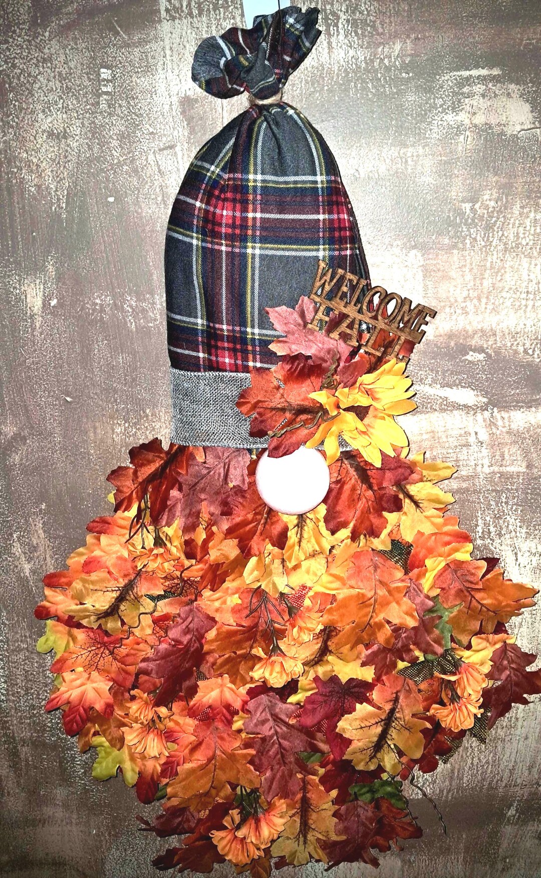 Hello Fall Gnome Door Hanger With Multi Colored Leaf Beard. - Etsy