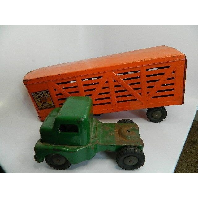 Vintage 1960's Structo Cattle Farms Inc. 21” Pressed Steel Orange Green ...