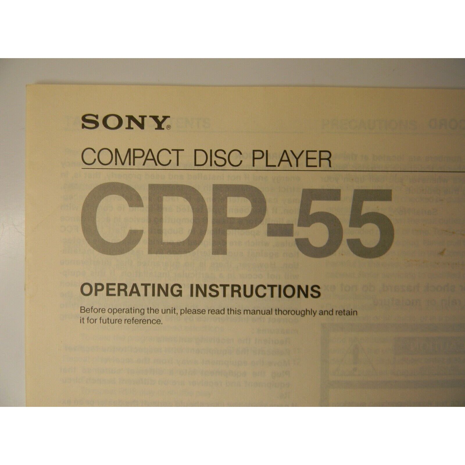 1986 Sony CDP-55 Compact Disk Player Operating Instructions - Etsy