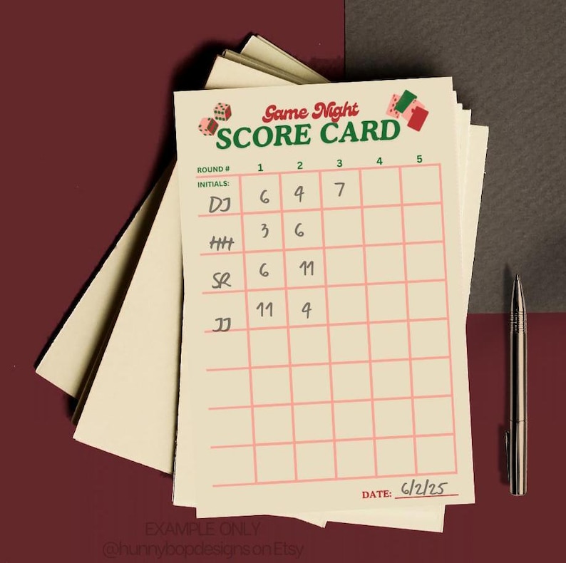 Game Night Score Keeping Card (green and Pink) - Etsy
