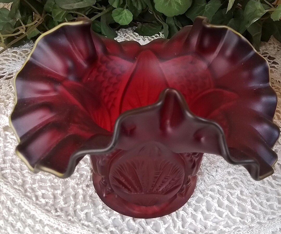 Vintage Fenton Ruby Red Satin Ruffled Dish - Etsy