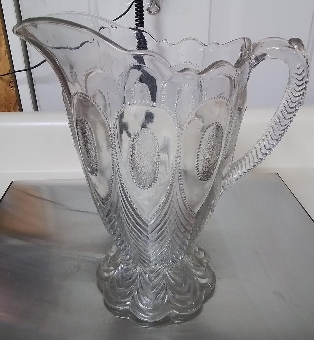 RARE Antique EAPG Peacock Feather Crystal Water Pitcher - Etsy