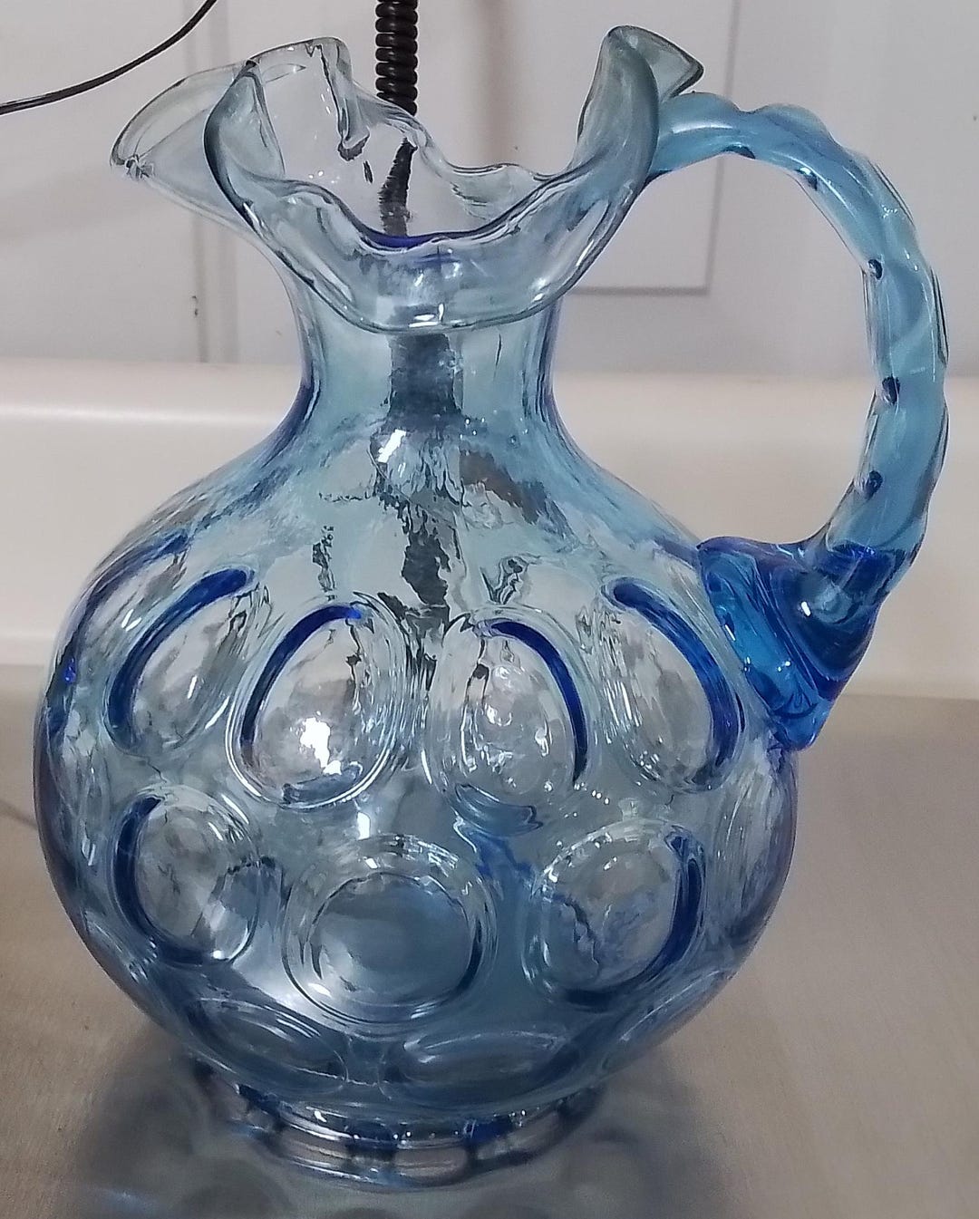 Vintage Fenton Blue Coin Dot Pitcher - Etsy