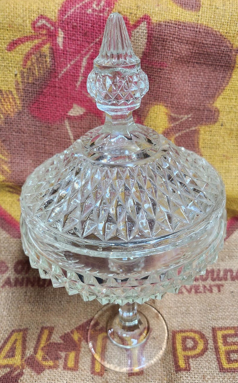 Vintage Indiana Glass Diamond Point Crystal Candy Dish - Etsy
