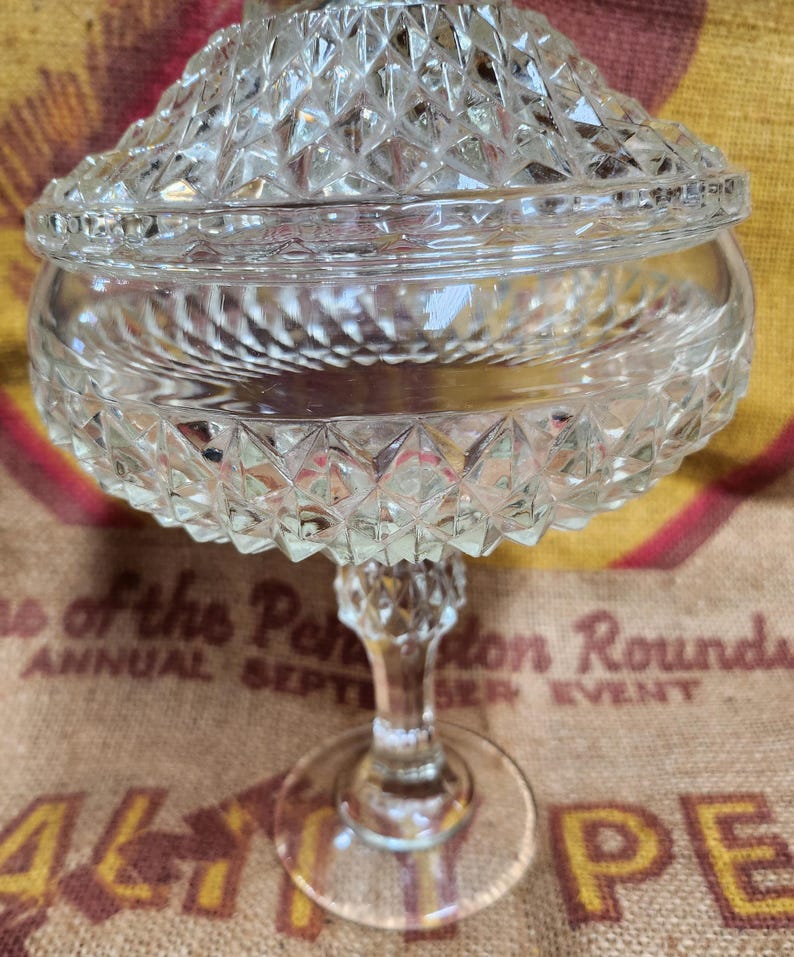 Vintage Indiana Glass Diamond Point Crystal Candy Dish - Etsy