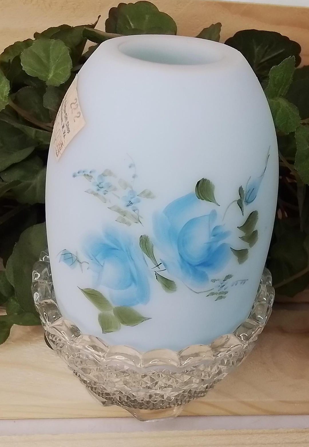 Vintage Fenton Blue Custard Fairy Lamp With Blue Roses Signed - Etsy