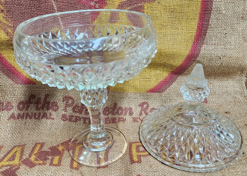Vintage Indiana Glass Diamond Point Crystal Candy Dish - Etsy