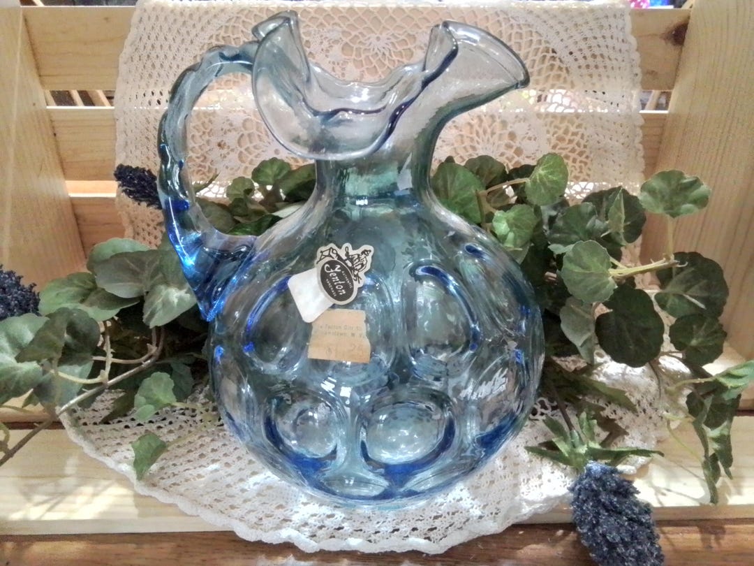 Vintage Fenton Blue Coin Dot Pitcher - Etsy