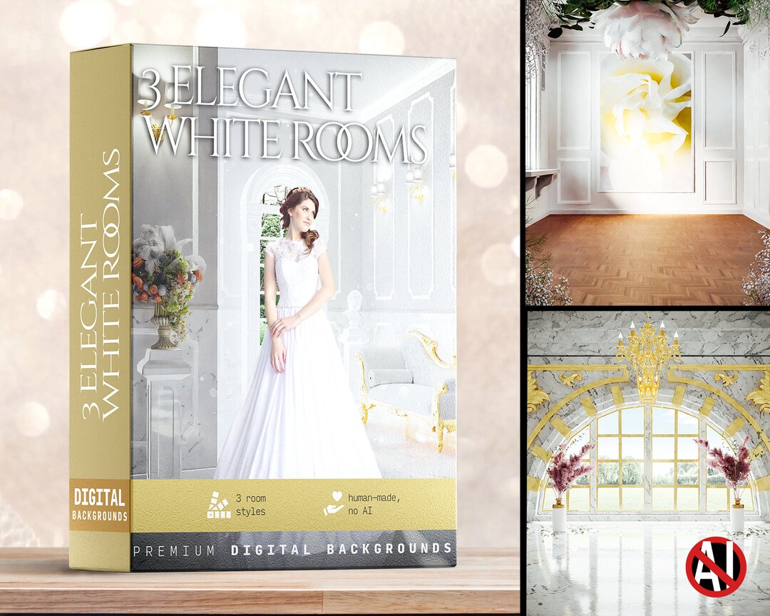 3 Elegant White Rooms Digital Backdrops | Realistic Backgrounds for ...