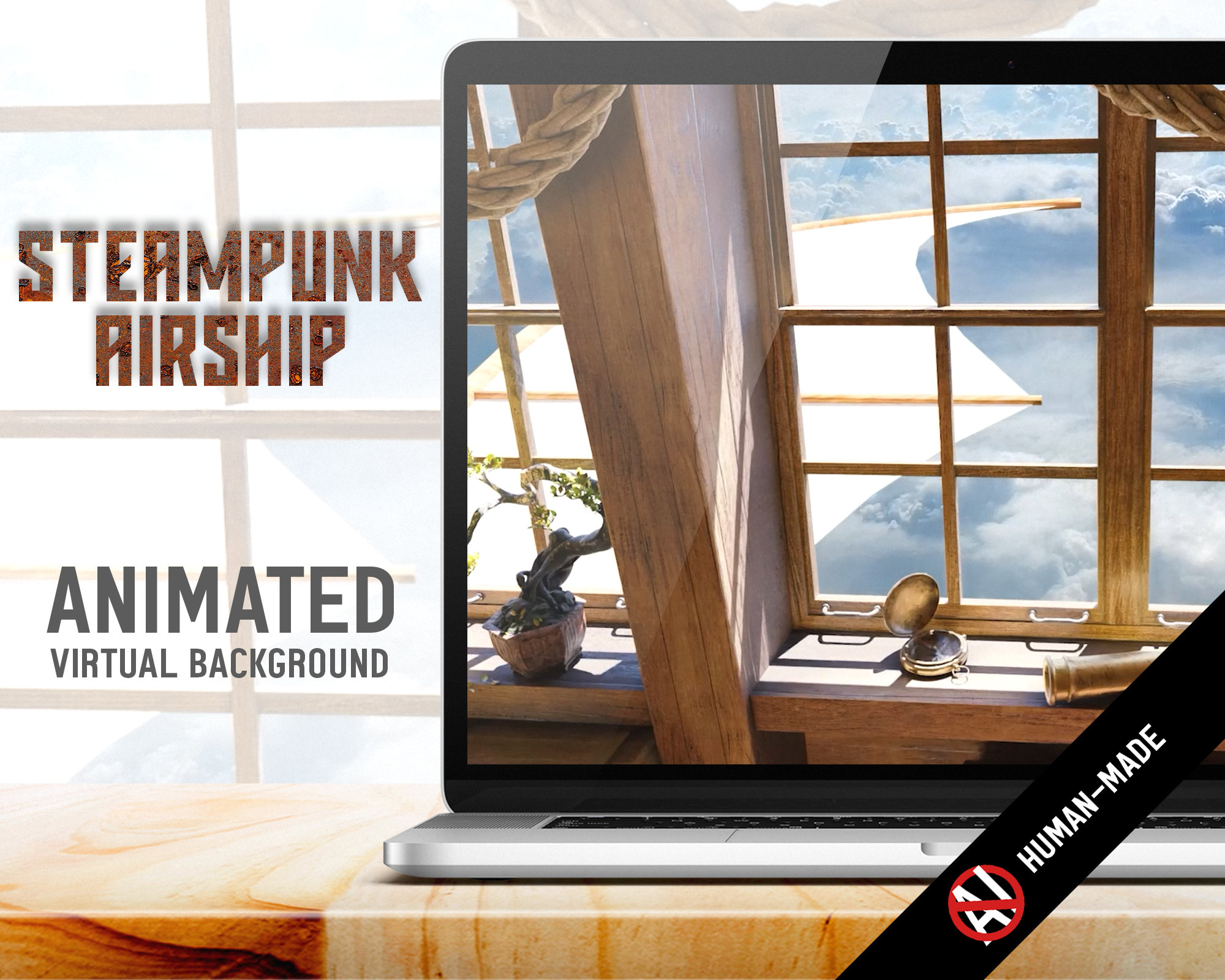 Animated HD Virtual Background | Airship Steampunk Fantasy Looped ...