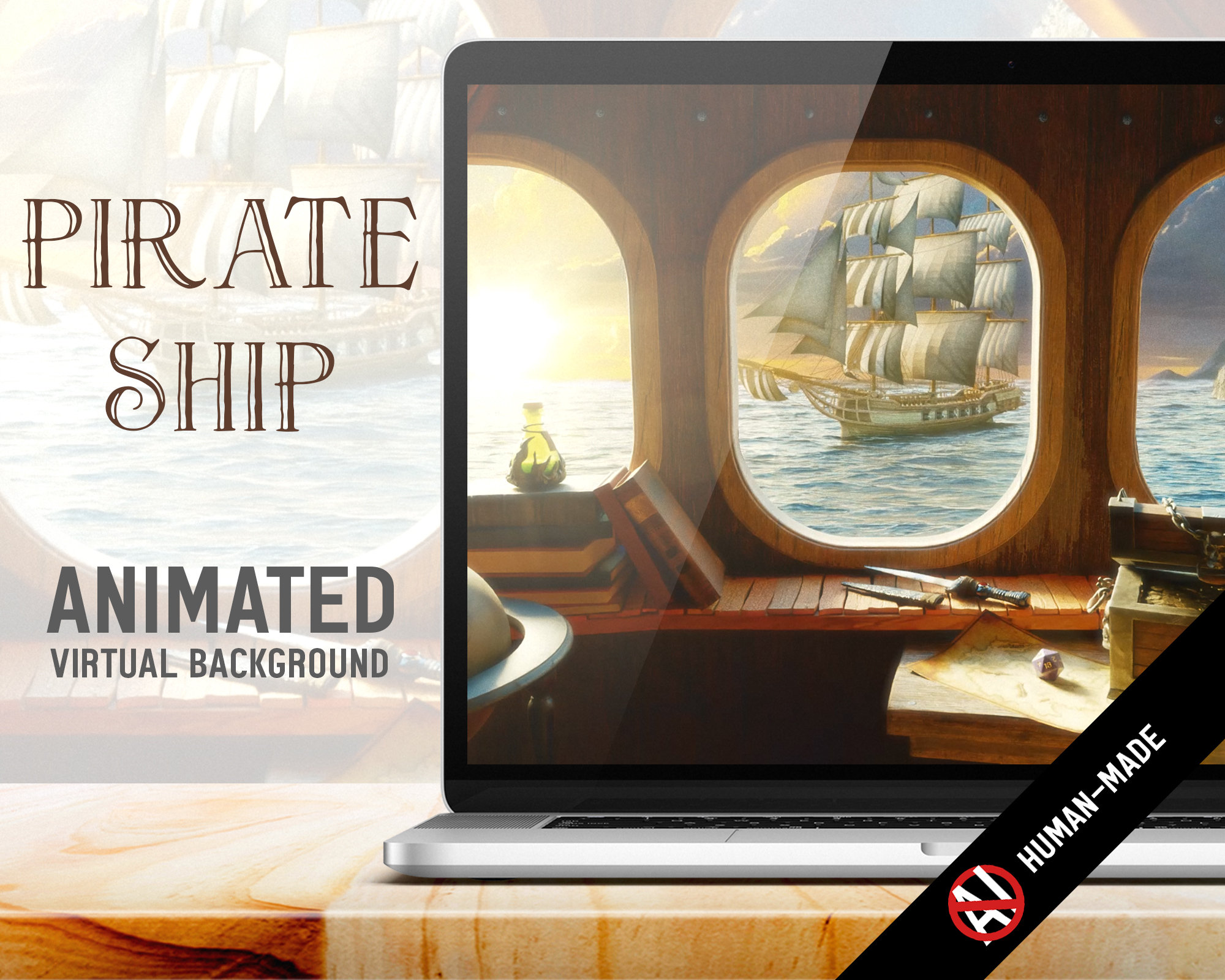 Animated HD Virtual Background | Pirate Ship Fantasy Looped Bakground ...