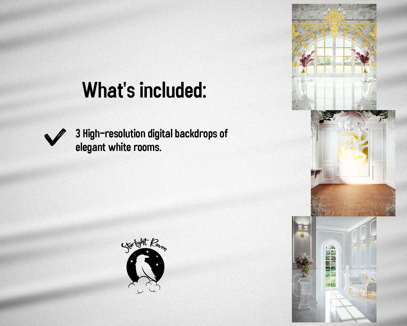 3 Elegant White Rooms Digital Backdrops | Realistic Backgrounds for ...