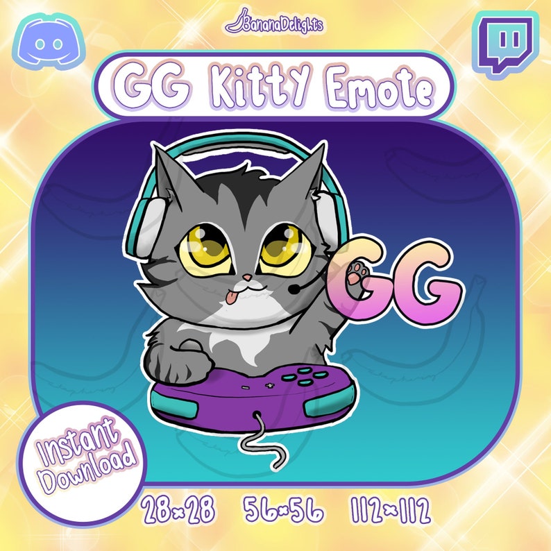 GG Kitty Emote /icon for Twitch / Discord / Youtube / Kawaii Gamer - Etsy