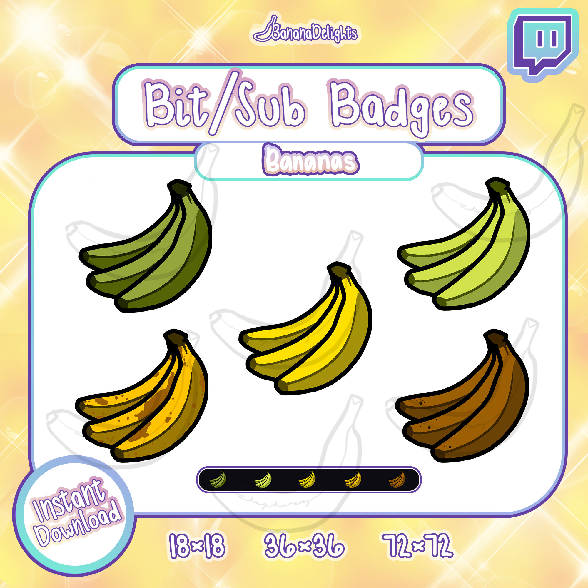 Banana Sub / Bit Badges for Twitch, Discord, and Youtube / Kawaii ...