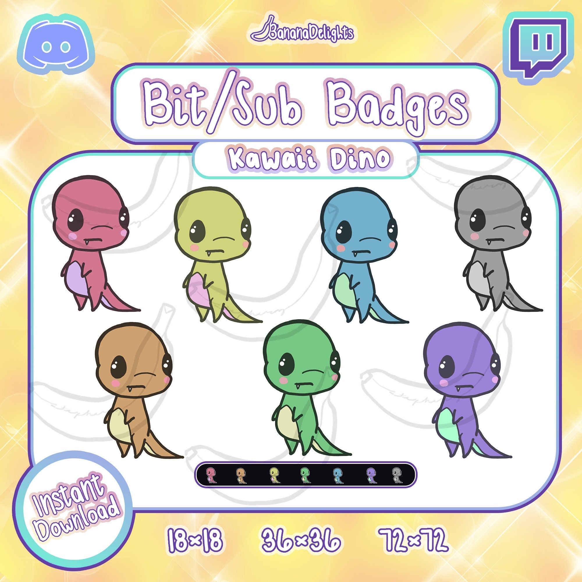 Kawaii Dino Sub Badges for Twitch, Discord, and Youtube / Kawaii Twitch ...