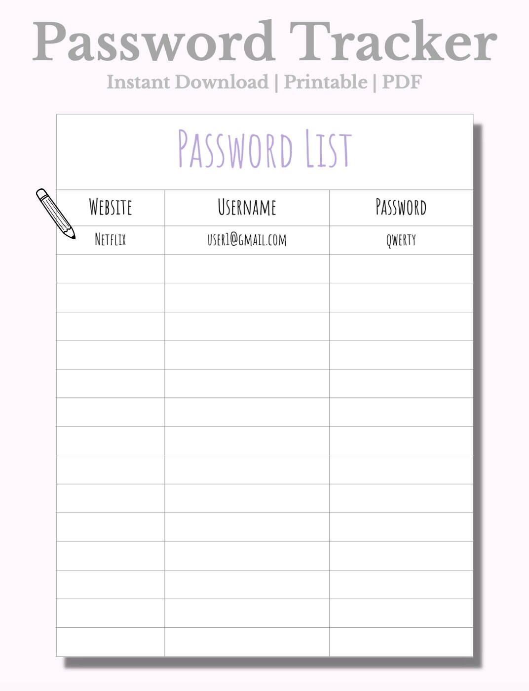Password Tracker Digital Download - Etsy