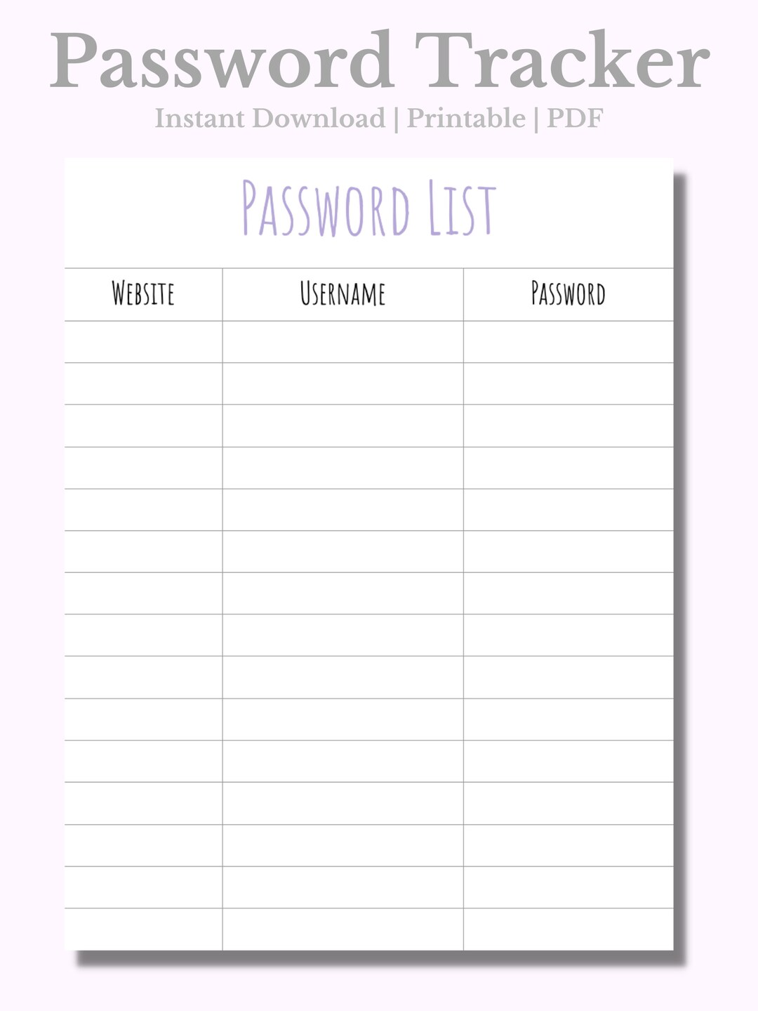 Password Tracker Digital Download - Etsy
