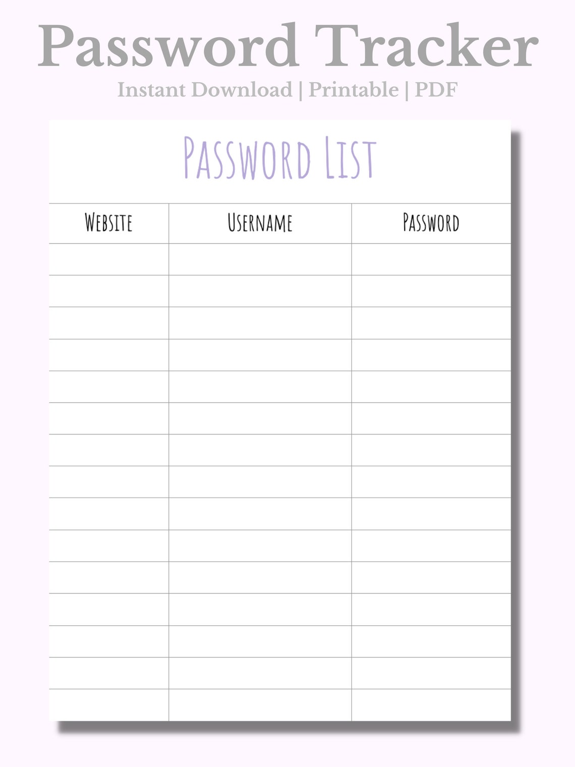 Password Tracker Digital Download - Etsy