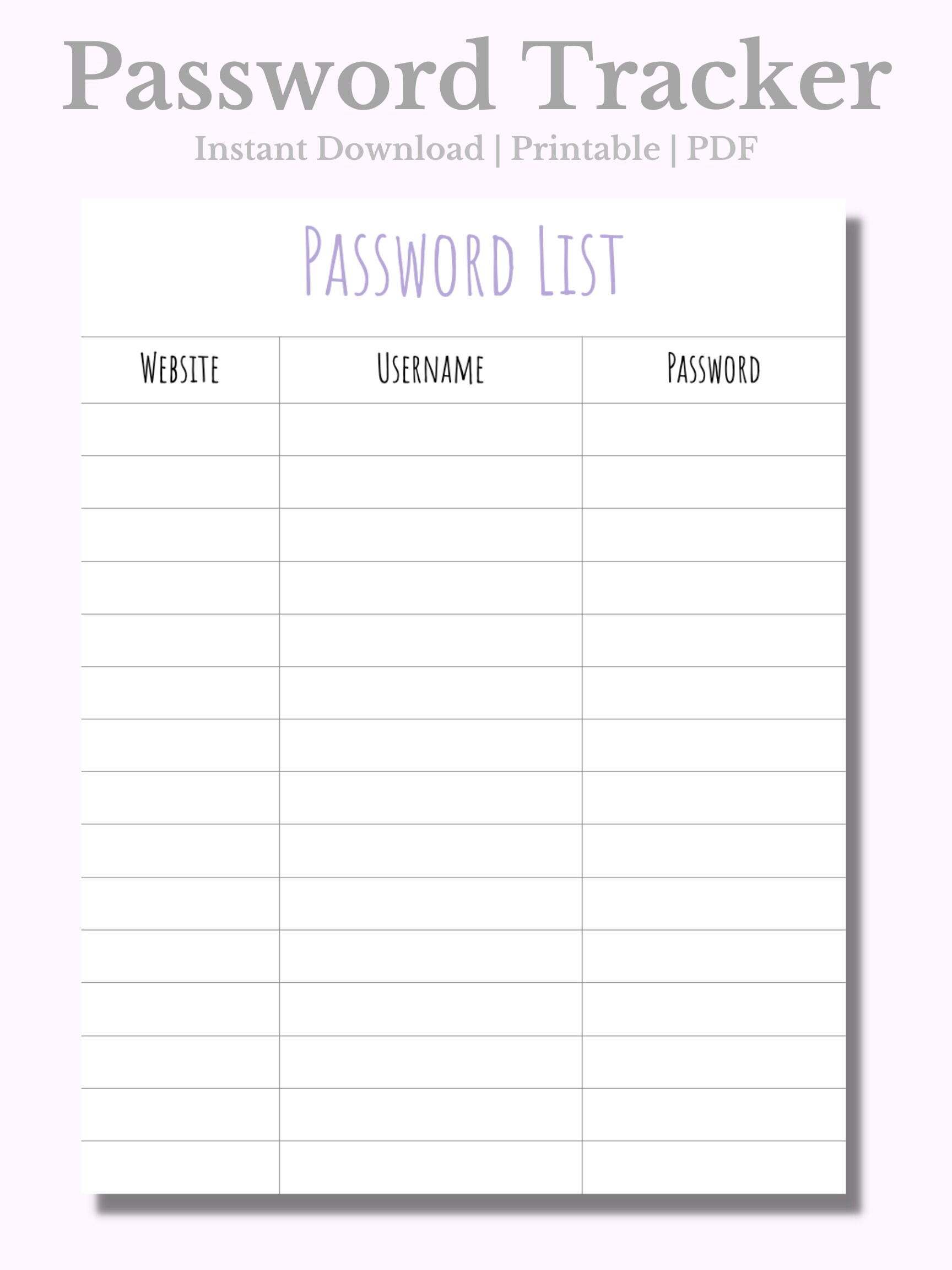 Password Tracker Digital Download - Etsy