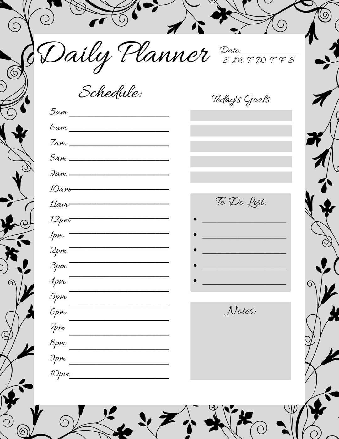 Daily Planner Black and Gray - Etsy