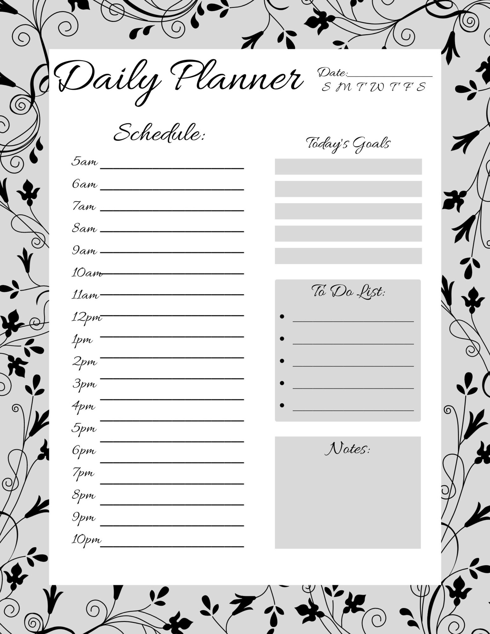 Daily Planner Black and Gray - Etsy