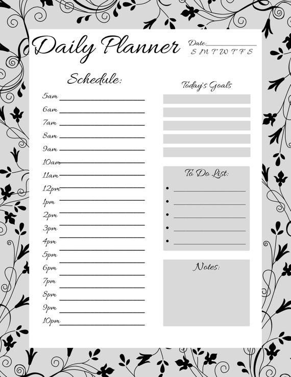 Daily Planner Black and Gray - Etsy