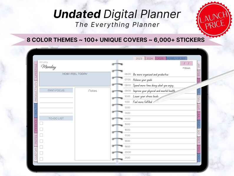 Digital Planner Undated, Monthly Digital Planner, iPad Goodnotes ...